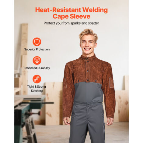 Mophorn Leather Welding Cape Sleeve, Durable Flame-Resistant Cowhide ...