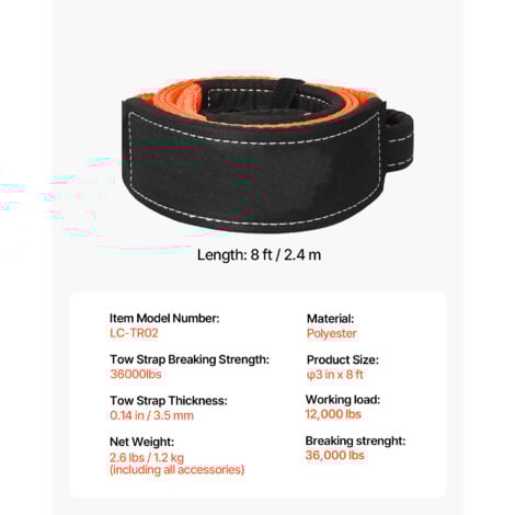 Mophorn Recovery Tow Strap 3 Inches x 8 Feet, 36,000 lbs Break Strength ...