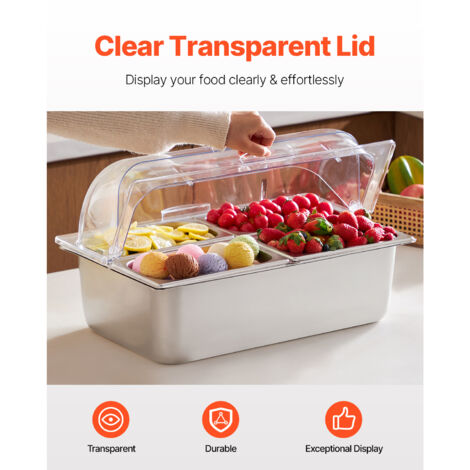 Mophorn Countertop Food Serving Display Container, 4-Pan Stainless ...