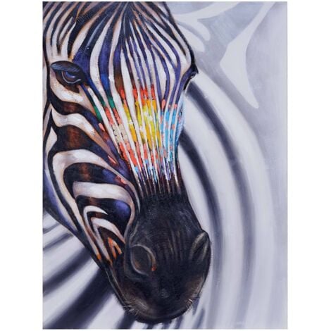 Dipinto a mano pittura ad olio su tela 90x120cm primo piano zebra