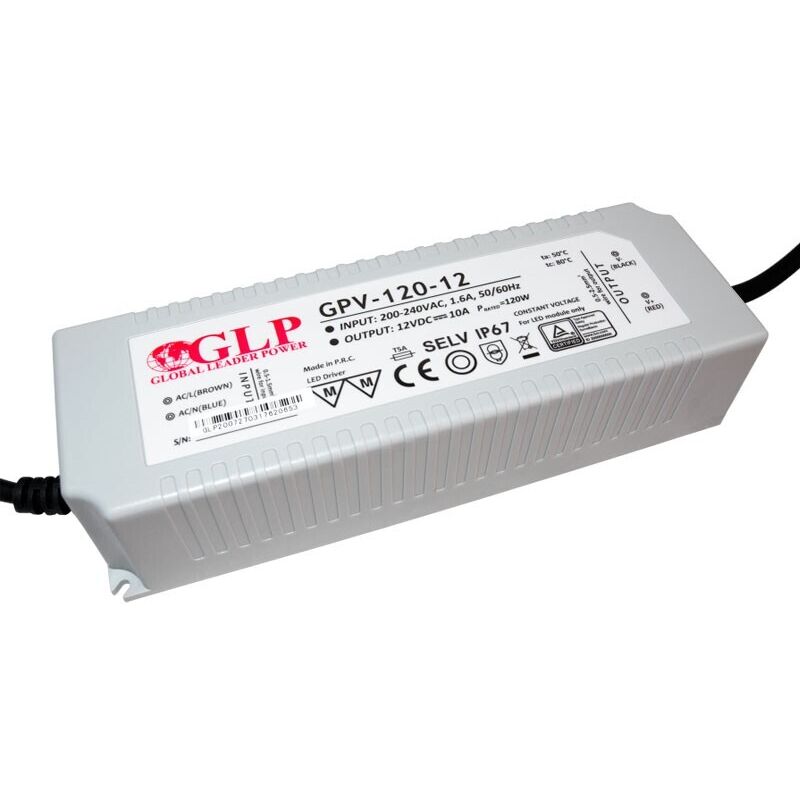 DC12V fuente de alimentación LED 120W 10A IP67 GLP