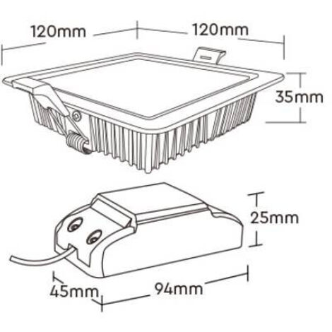 LED Spot 9W 720lm 120° 120mmx120mm White Square - RGB+CCT 064