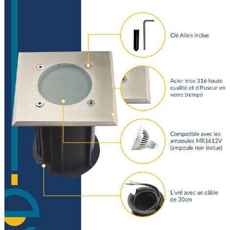 Soporte Spot Recessed Sol GU5.3 MR16 DC12V impermeable IP67 Square ...