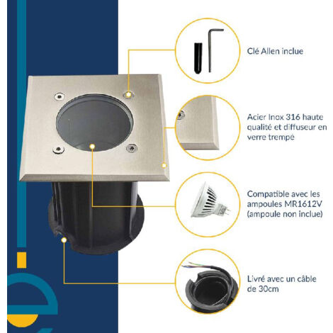 Pack of 5 Recessed Spots Stands Sol GU5.3 DC12V IP67 Waterproof Square ...