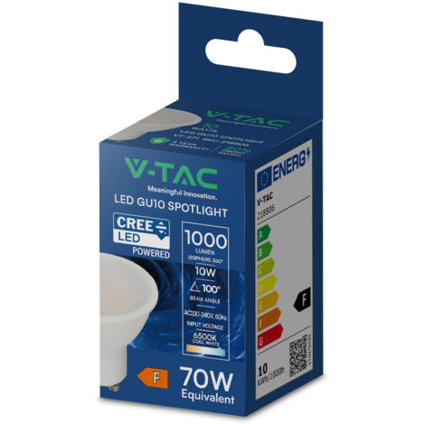 Bombilla LED GU10 10W - 1000lm - Blanco caliente 3000K - 100° - SMD-CREE