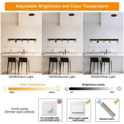 5-Light Linear LED Pendant Lamp, 100cm Adjustable Height Pendant Light ...