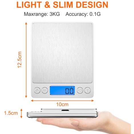 3kg/0.1g Balance de cuisine precision Électronique, inoxydable pese ...