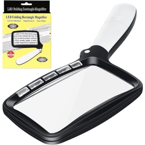 Loupe de Lecture rectangulaire, Loupe de Lecture Lumineuse, 3X Grand Loupes Eclairante avec 5 ...