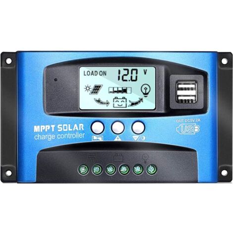 60 A MPPT Régulateur de charge solaire 12 V/24 V avec double port USB, écran LCD Régulateur de ...
