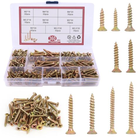 Wood Screws Assortment 360pcs Wood Screws Self Tapping Wood Screws Assortment M3/M3.5/M4 ...