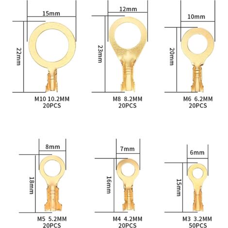 Lot de 150 Cosses Electrique Oeillet Ronde en Laiton, Cosses de Câble ...