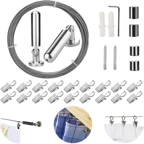 5m Tringle à rideaux Kit, avec 20 Pièces Acier Inoxydable An Crochets ...