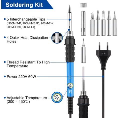 Kit de fer à souder 24 en 1 avec boîte à outils, kit de soudage électronique 60 W avec ...