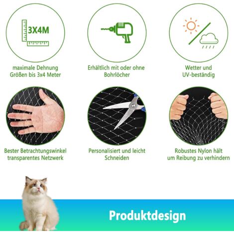 Filet pour chat pour balcon sans perçage : 8 x 3 m filet chat fenêtre ...