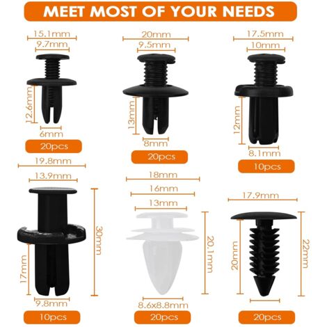 100 Pièces Clips de Fixation Voiture, 6 Taille Rivet Plastique et 4 ...