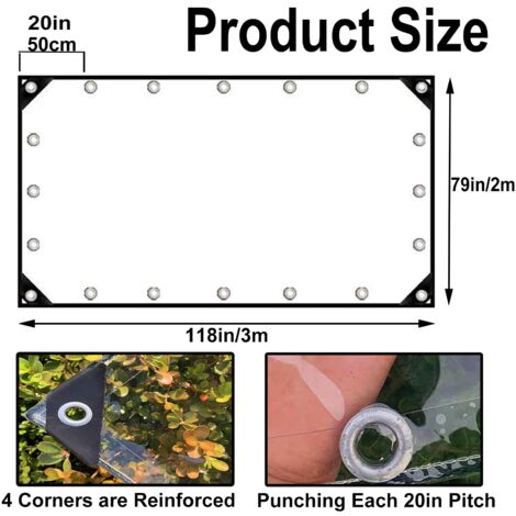 Bâche étanche Transparente 420g/m², 0.3mm Epaisse Multifonction PVC Protection Baches avec ...