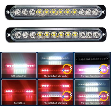 Lot de 2 feux stroboscopiques d'urgence à LED blanc/rouge de 19 cm, 12 ...