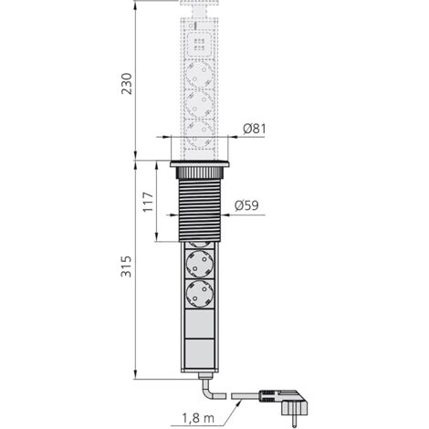 Multiprise encastrée, multiprise rétractable avec 3 prises Schuko EU et ...