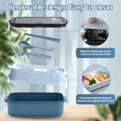Boîte à lunch avec 3 compartiments 1400 ml, porte-déjeuner, bento box ...
