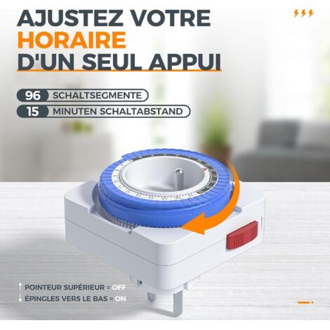 Prise Minuteur Programmable 24 Heures, Programmateur Courant 3680W, Timer Prise Electrique à 96 ...