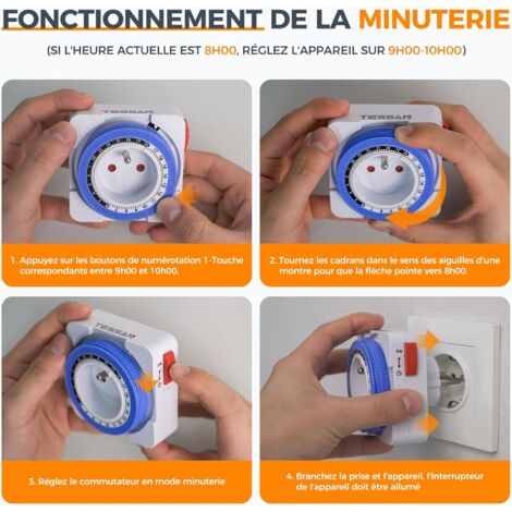 Prise Minuteur Programmable 24 Heures, Programmateur Courant 3680W, Timer Prise Electrique à 96 ...