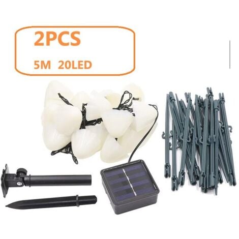 Confezione da 2 luci solari da giardino a forma di fungo, 5 m, 20 LED, impermeabili, decorative ...