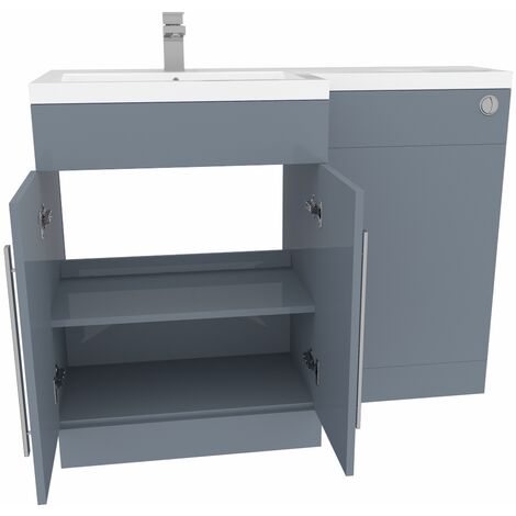 1100mm L Shape LH Vanity Unit Gloss Grey Painted WC Unit Flatpack