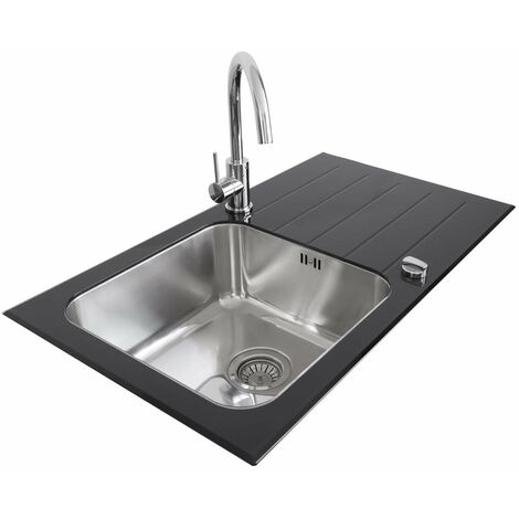 Aquariss 1.0 Single Bowl 860 x 500mm Glass Inset Kitchen Sink Stainless ...
