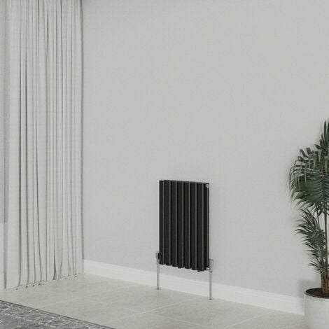 WarmeHaus Horizontal Oval Double Panel Black Radiator 600x413mm