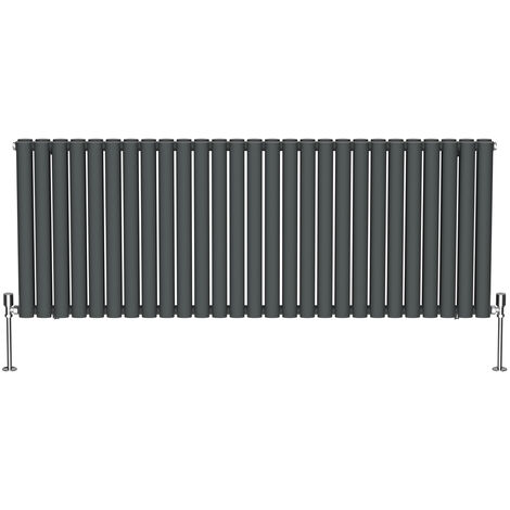 WarmeHaus Horizontal Oval Double Anthracite Radiator 600x1593mm