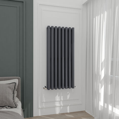 WarmeHaus Anthracite 1200x545mm Radiator Double Grey Round Panel