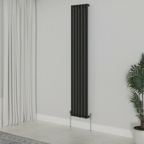 WarmeHaus Vertical Oval Single Panel Black Radiator 1800x354mm