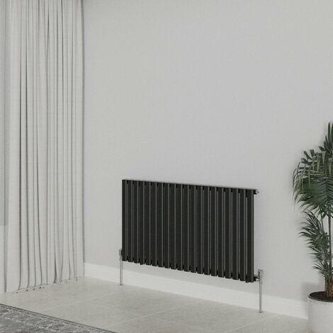 WarmeHaus Horizontal Oval Single Panel Black Radiator 600x1180mm
