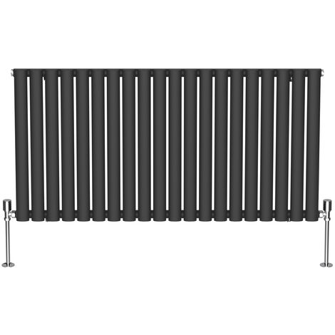 WarmeHaus Horizontal Oval Single Panel Black Radiator 600x1180mm