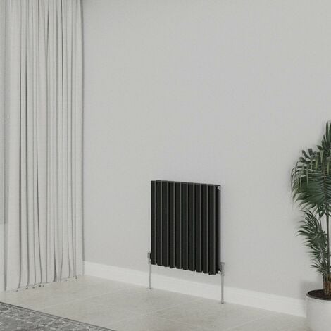 WarmeHaus Horizontal Oval Double Panel Black Radiator 600x590mm