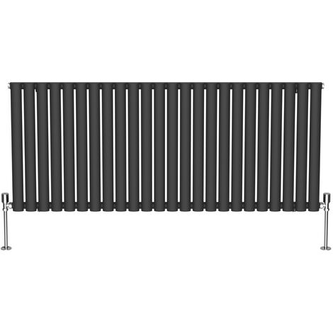 WarmeHaus Horizontal Oval Single Panel Black Radiator 600x1416mm
