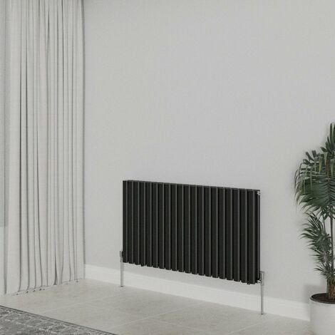 WarmeHaus Horizontal Oval Double Panel Black Radiator 600x1180mm