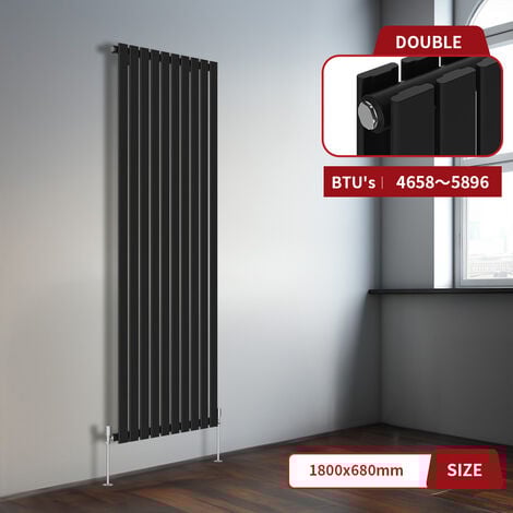 Warmehaus Black Flat Panel Vertical Radiator 1800x680mm Single