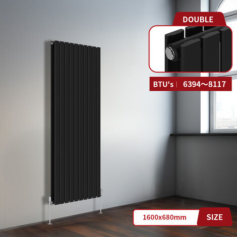 Warmehaus Black Flat Panel Vertical Radiator 1600x680mm Double
