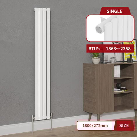 Warmehaus White Flat Single Panel Vertical Radiator 1800x272mm