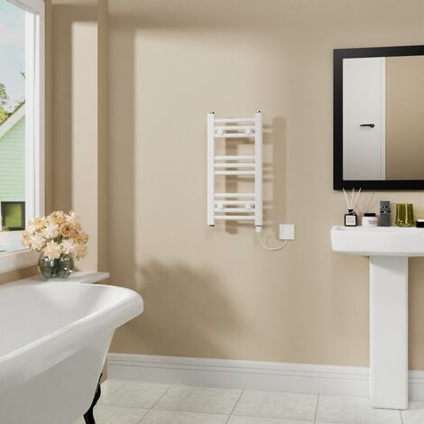 WarmeHaus Electric Curved Bathroom Radiator White 600x300mm