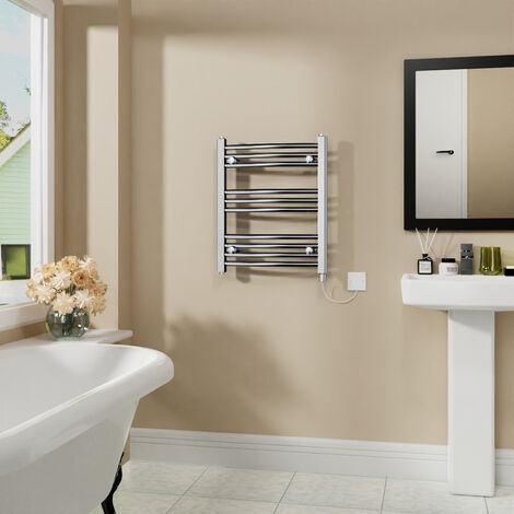 WarmeHaus Electric Curved Bathroom Radiator Chrome 600x500mm