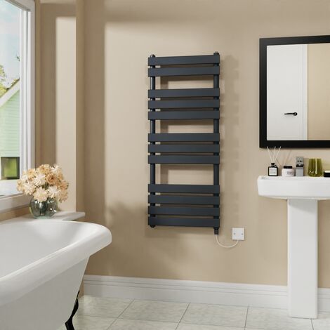 Electric Flat Heated Towel Rail Radiator Sand Grey 1200x500 600W