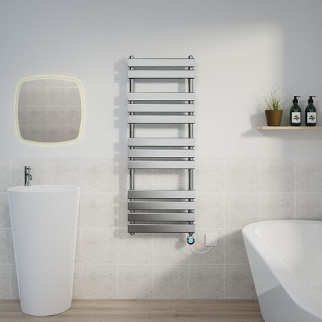 Flat Electric Towel Rail Thermostatic Timer Chrome 1200x450mm