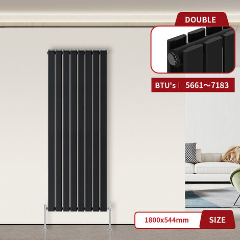 Flat Panel Radiator Black Vertical 1800 x 544mm Double Column