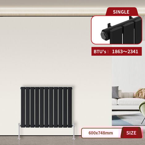 Flat Panel Radiator Black Horizontal 600 x 748mm Single Column