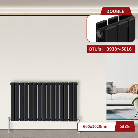 Flat Panel Radiator Black Horizontal 600 x 1020mm Double Column