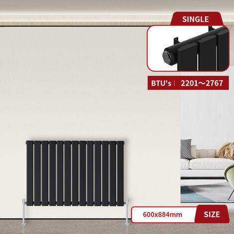 Flat Panel Radiator Black Horizontal 600 x 884mm Single Column