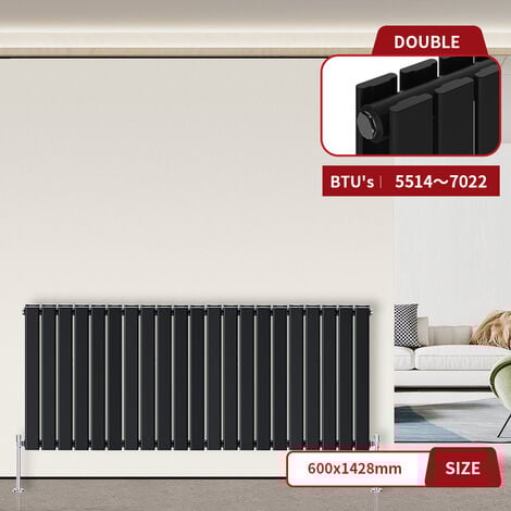 Flat Panel Radiator Black Horizontal 600 x 1428mm Double Column