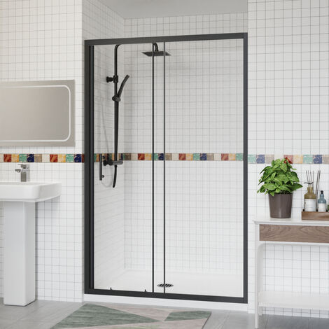 Aquariss Sliding Single Shower Enclosure Door Black 1200mm